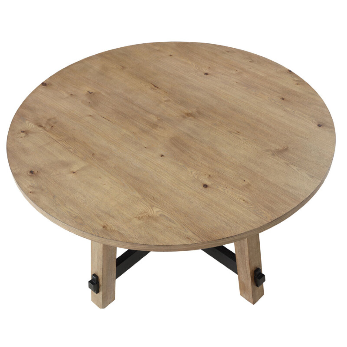 Aubrey 54″ Round Dining Table, Driftwood With Black Stretchers ...